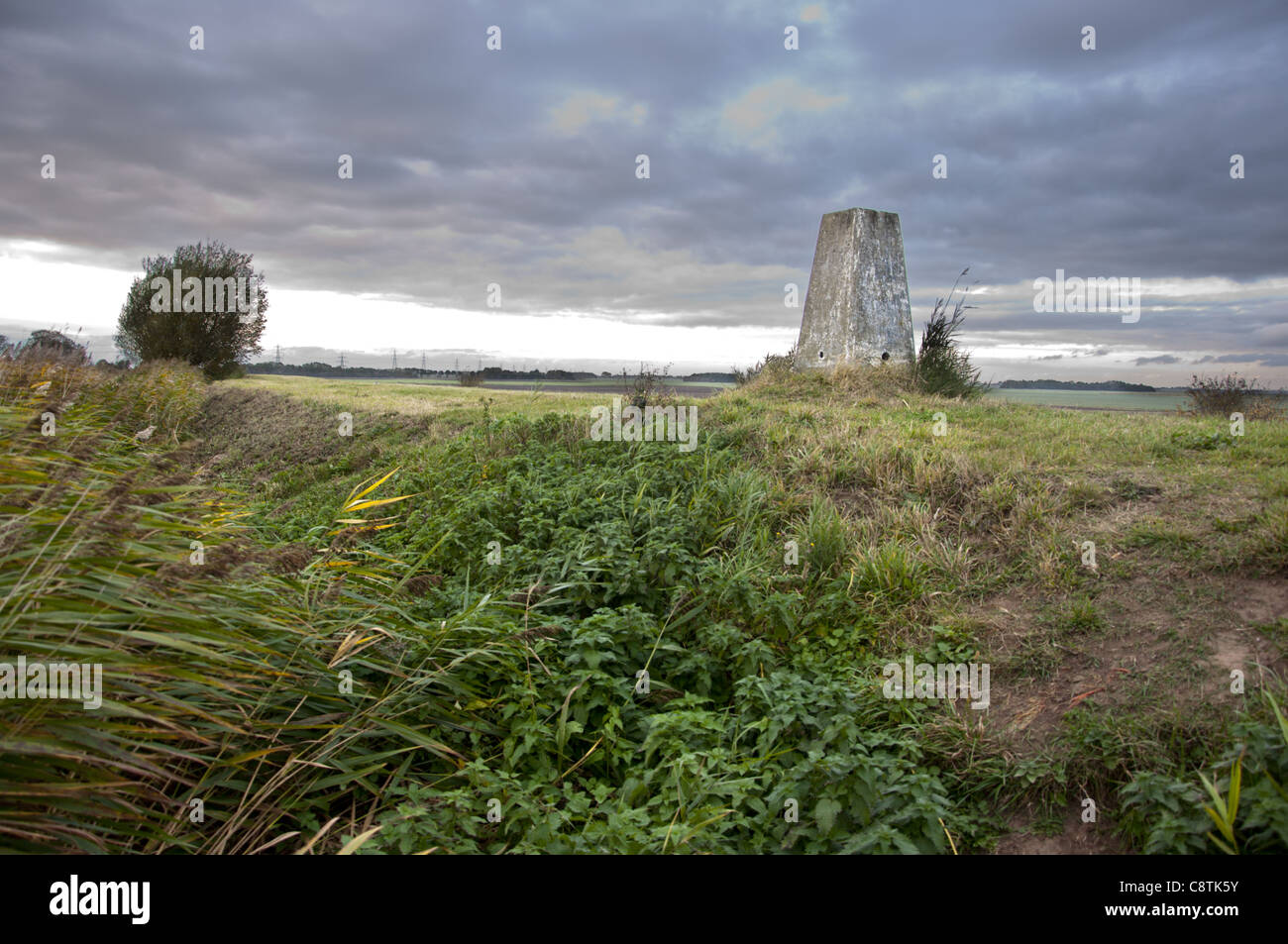 Trig point triangulation pillar 4 meters above sea level on bank Stock ...