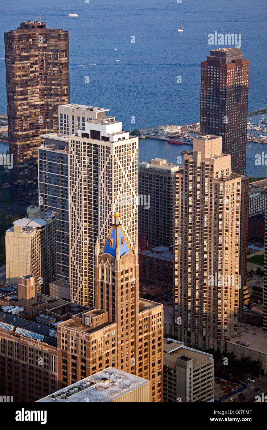 USA, Illinois, Chicago, Chicago downtown buildings, view from Hancock ...