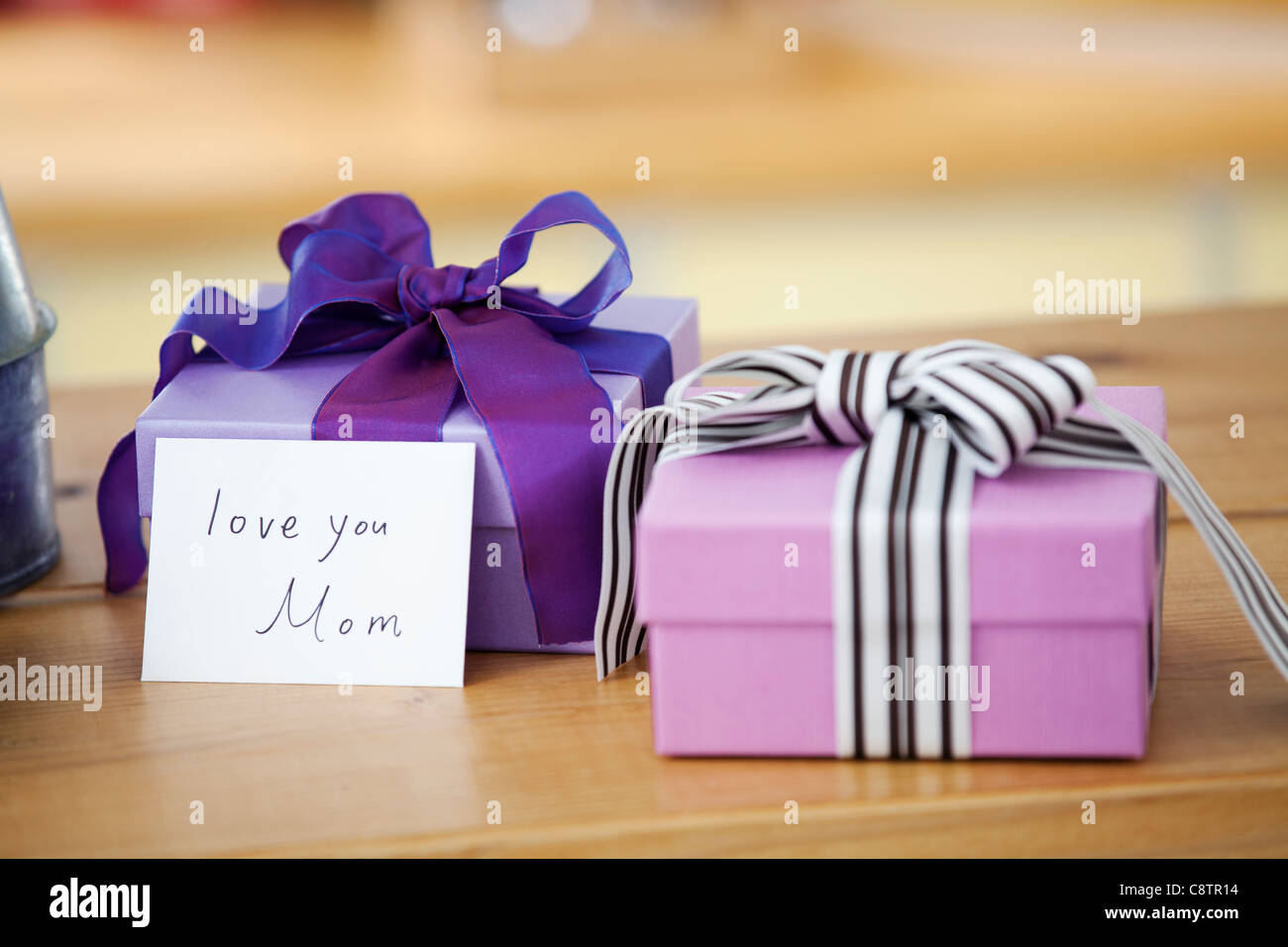 Two Wrapped Gift Box With Card Stock Photo - Alamy
