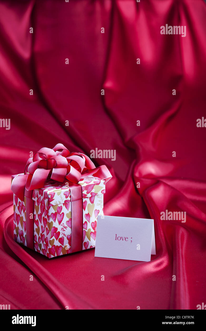 Wrapped Valentine's Day Gift And Card Stock Photo - Alamy