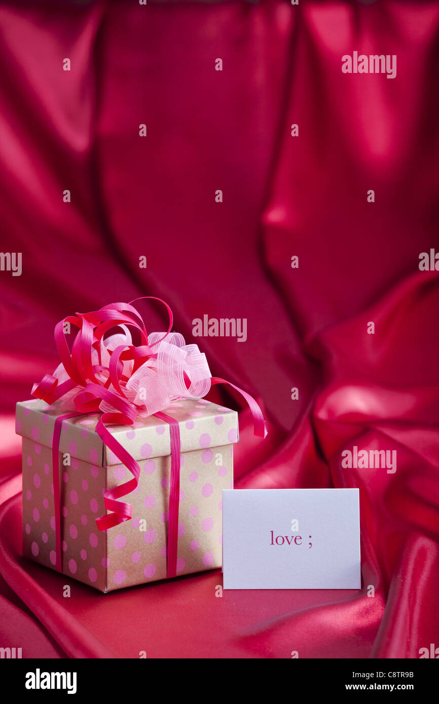 Wrapped Valentine's Day Gift And Card Stock Photo - Alamy
