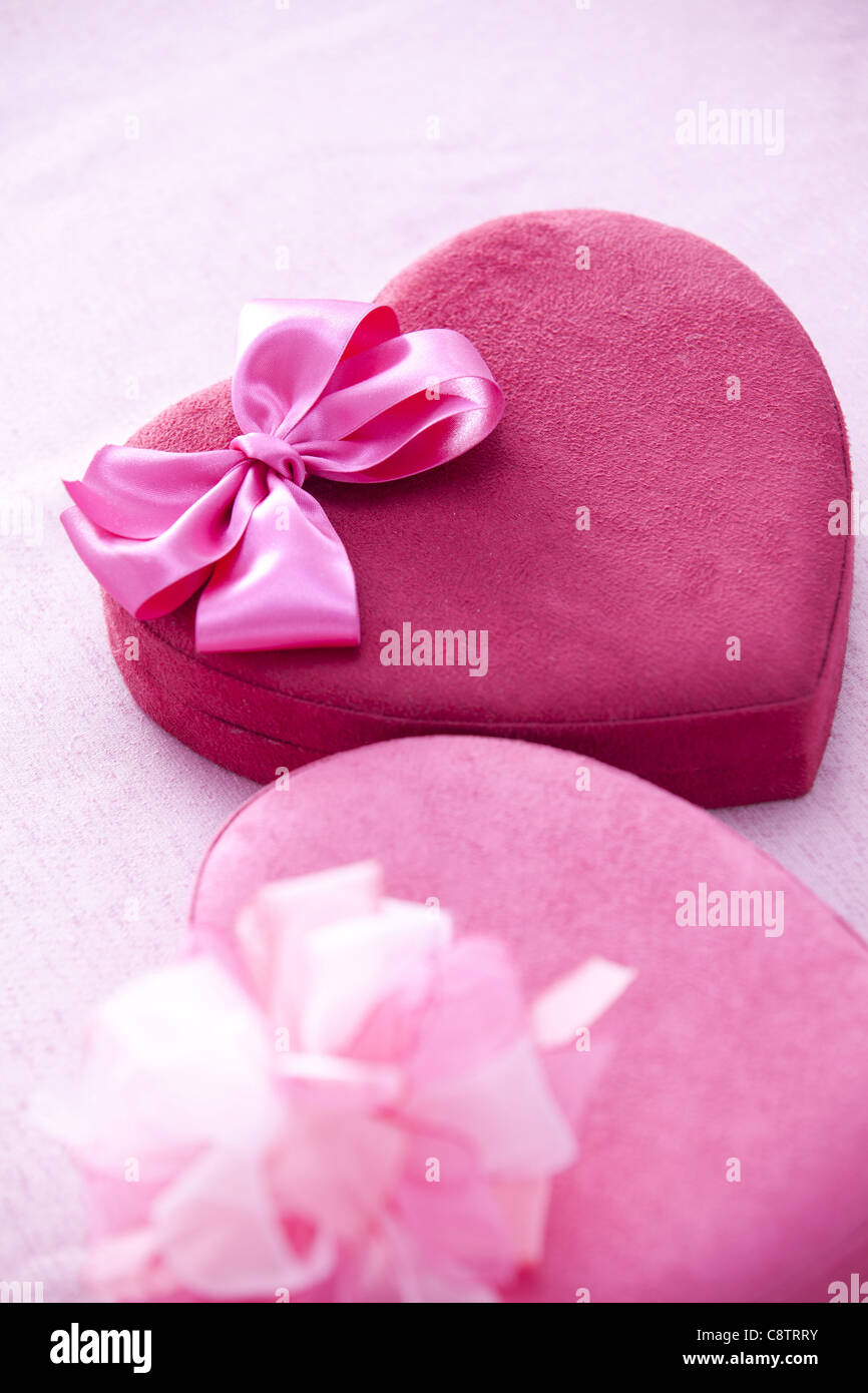 Pink Two Heart Shaped Gift Box Stock Photo - Alamy