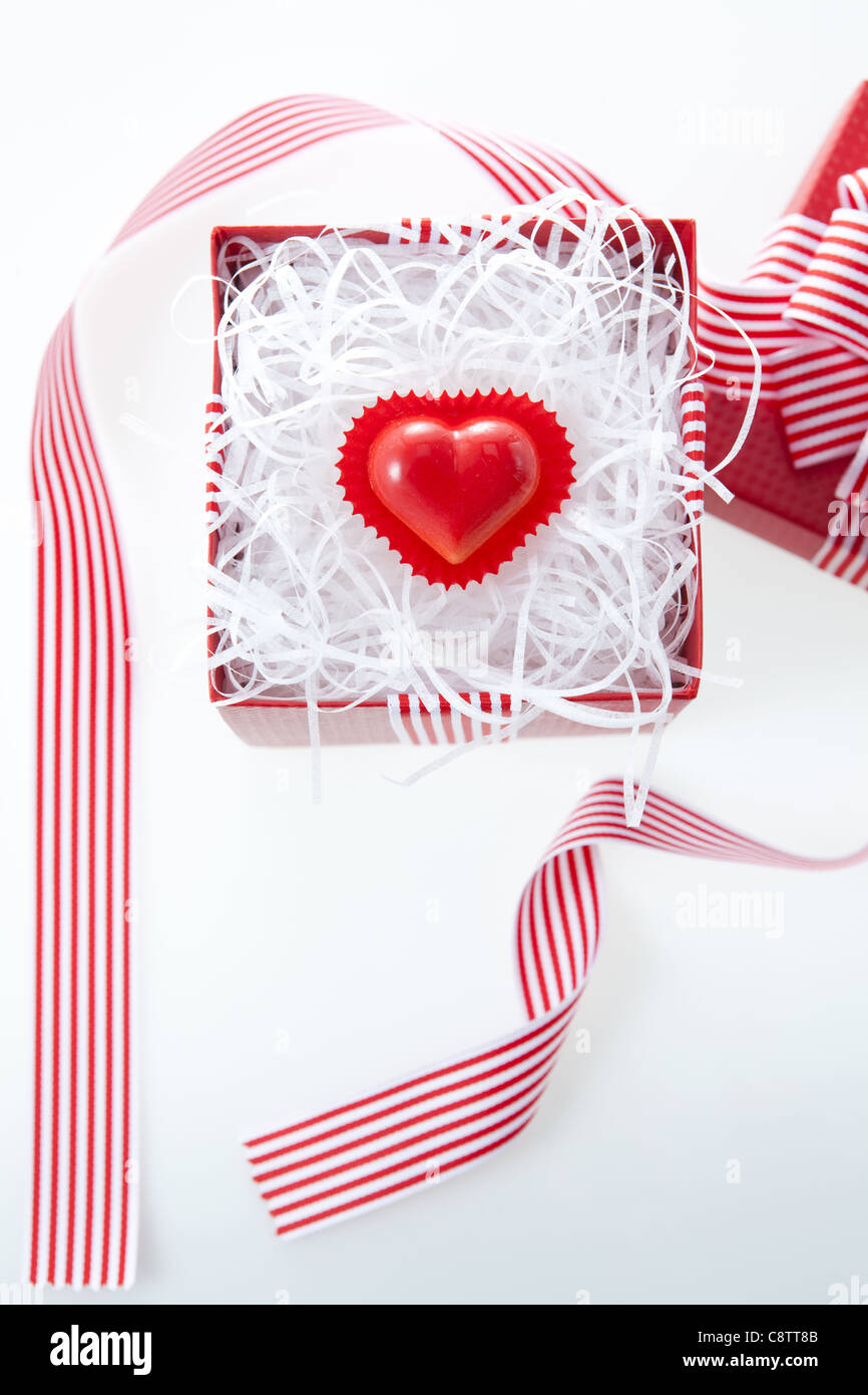 Heart Shape Candy In Red Gift Box Stock Photo - Alamy