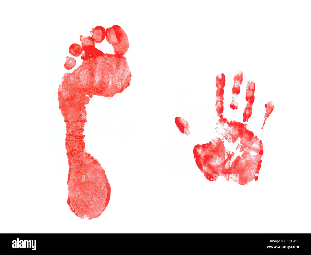 Feet and hand prints on a white background Stock Photo - Alamy