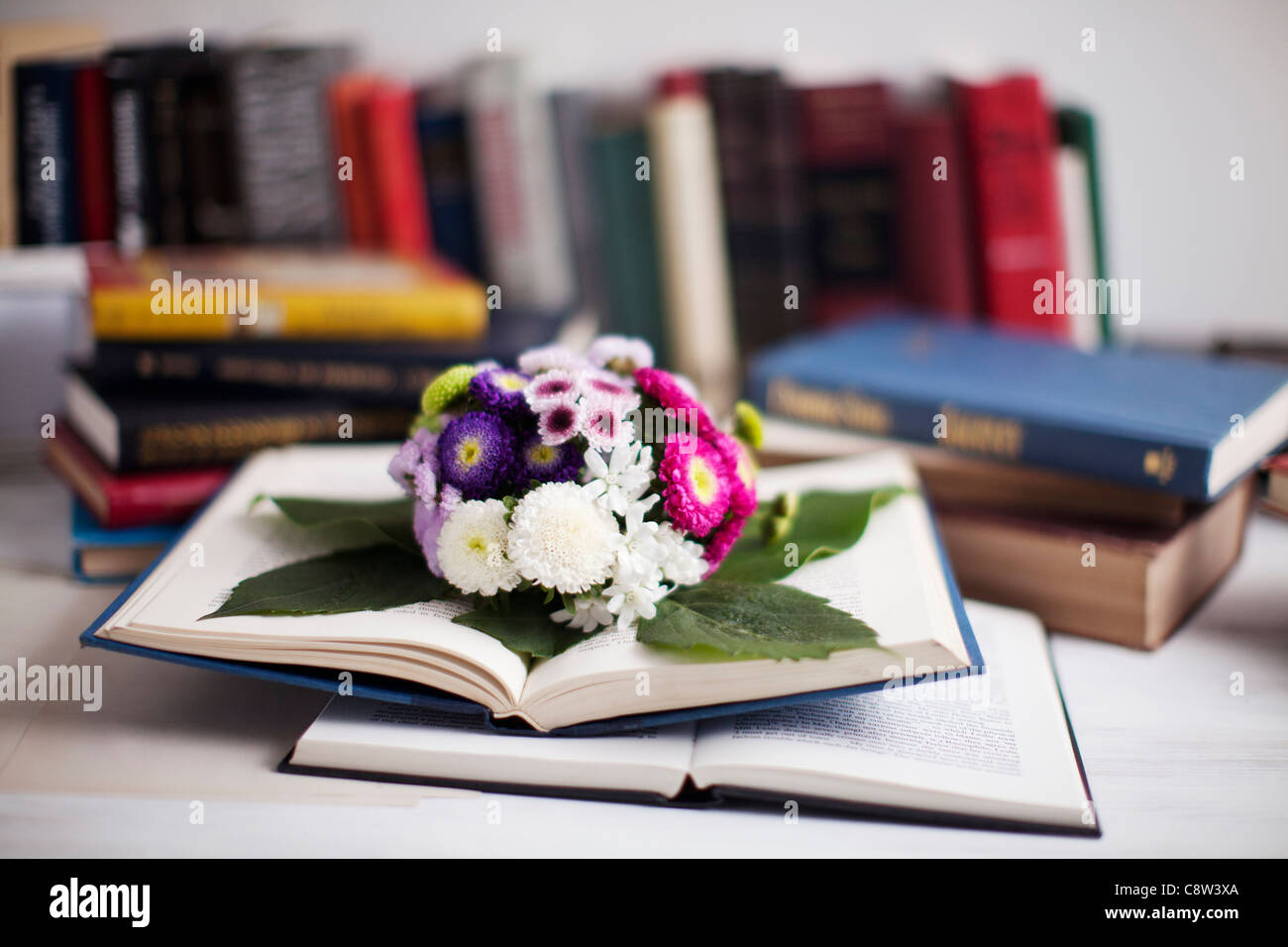 Flowers With Books Stock Photo - Alamy