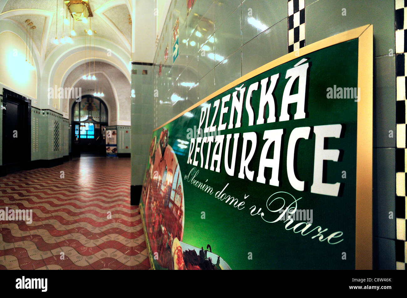 Prague, Czech Republic. Obecni dum / Municipal House. Sign for the ...