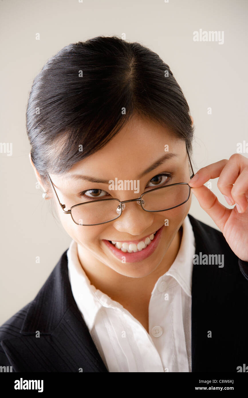 Portrait cheerful woman glasses hi-res stock photography and images - Alamy
