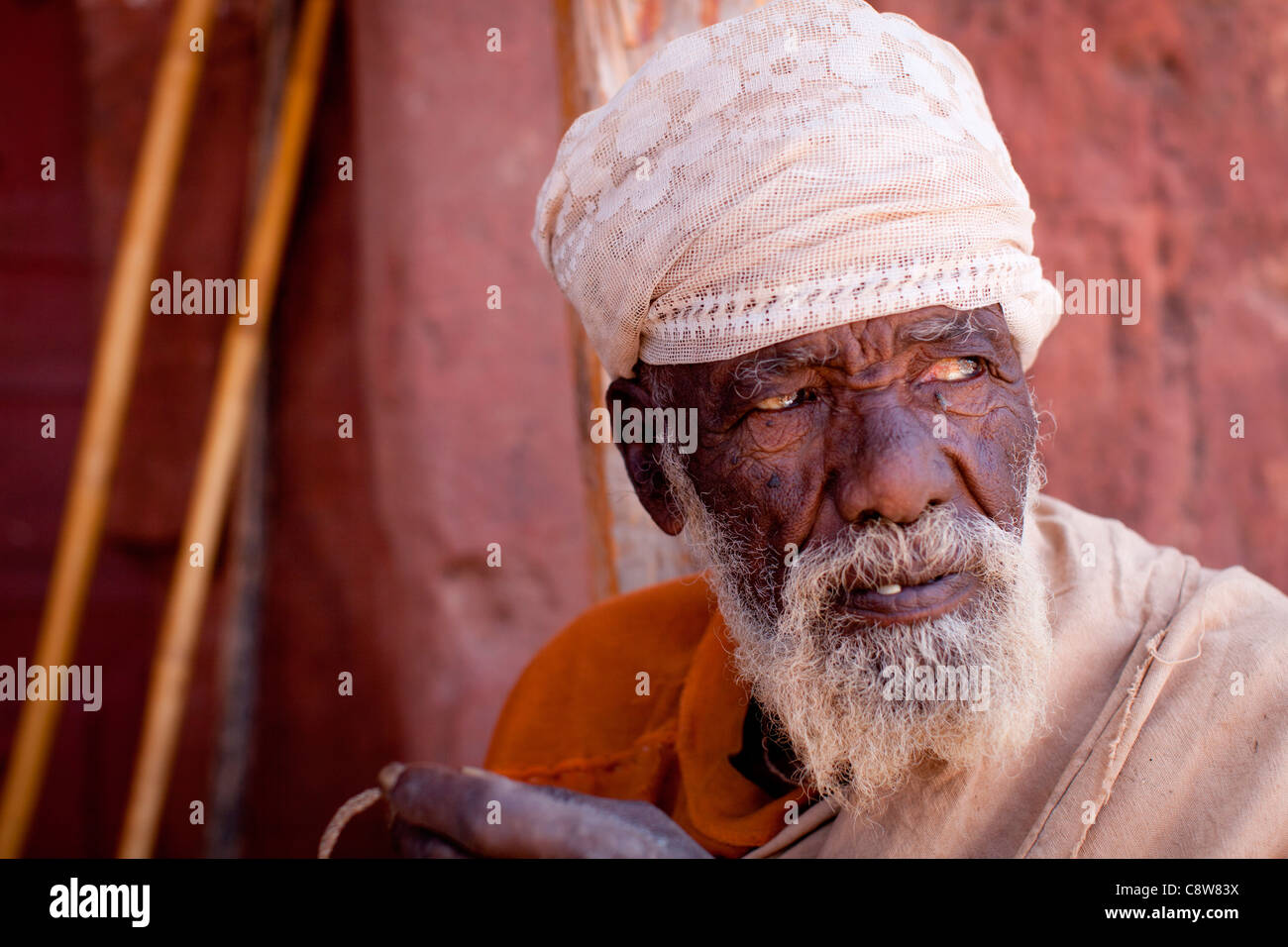 Portrait of the charming caretaker at the entrance to Debre Tsion ...