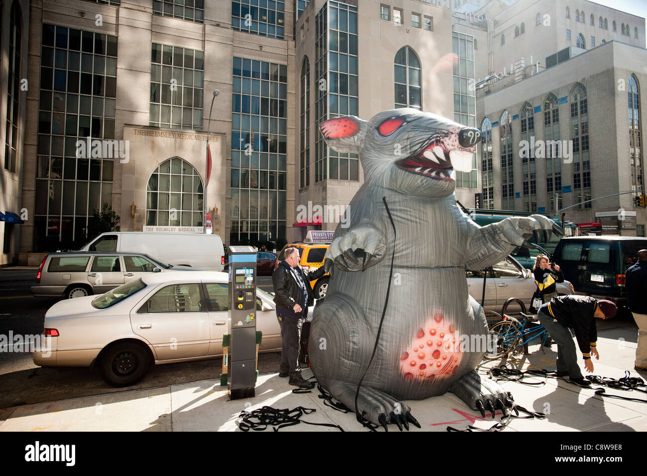 Giant rat balloon at a demonstration in front of the Hospital for ...