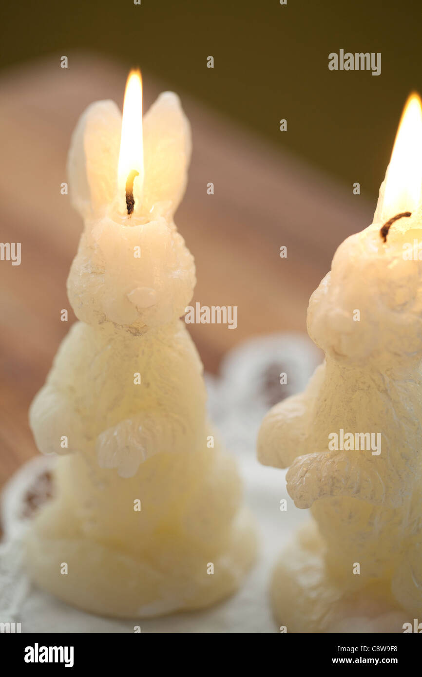 Rabbit Shape Lighted Candle On Desk Stock Photo - Alamy