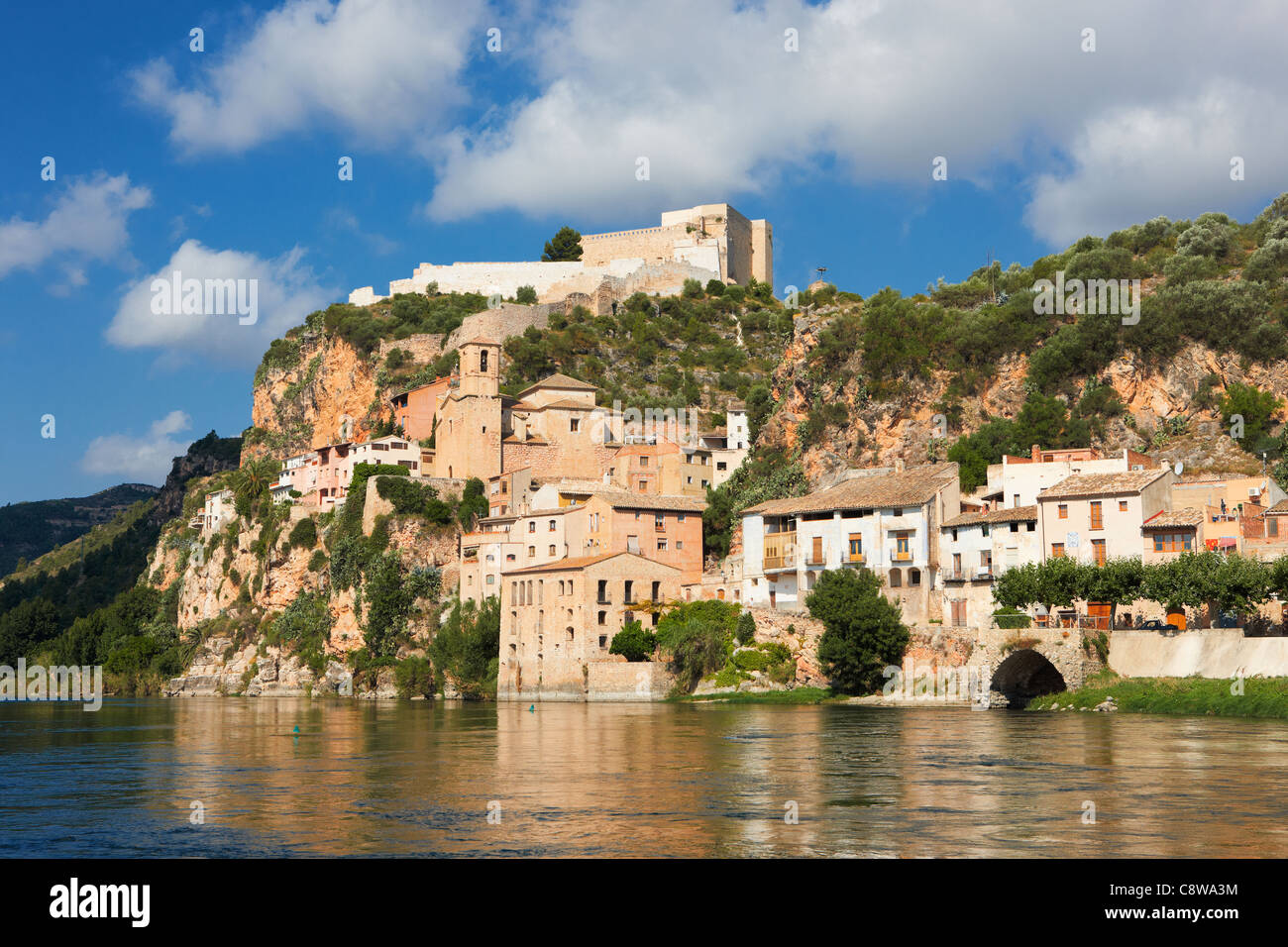View of Miravet village with Miravet Castle on top of the hill. Miravet ...