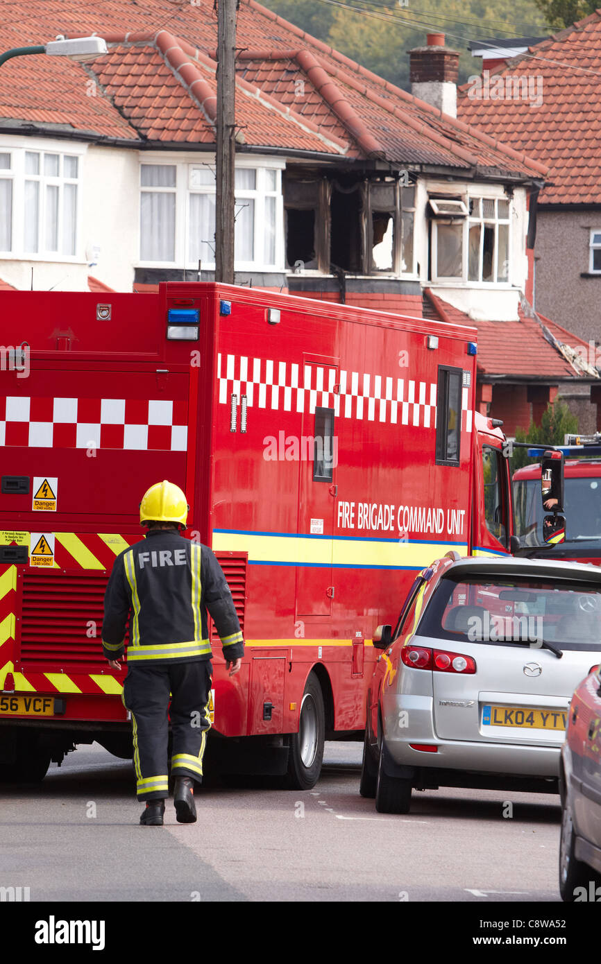 LFB fire engine at the scene of a house fire in Neasden, north London ...