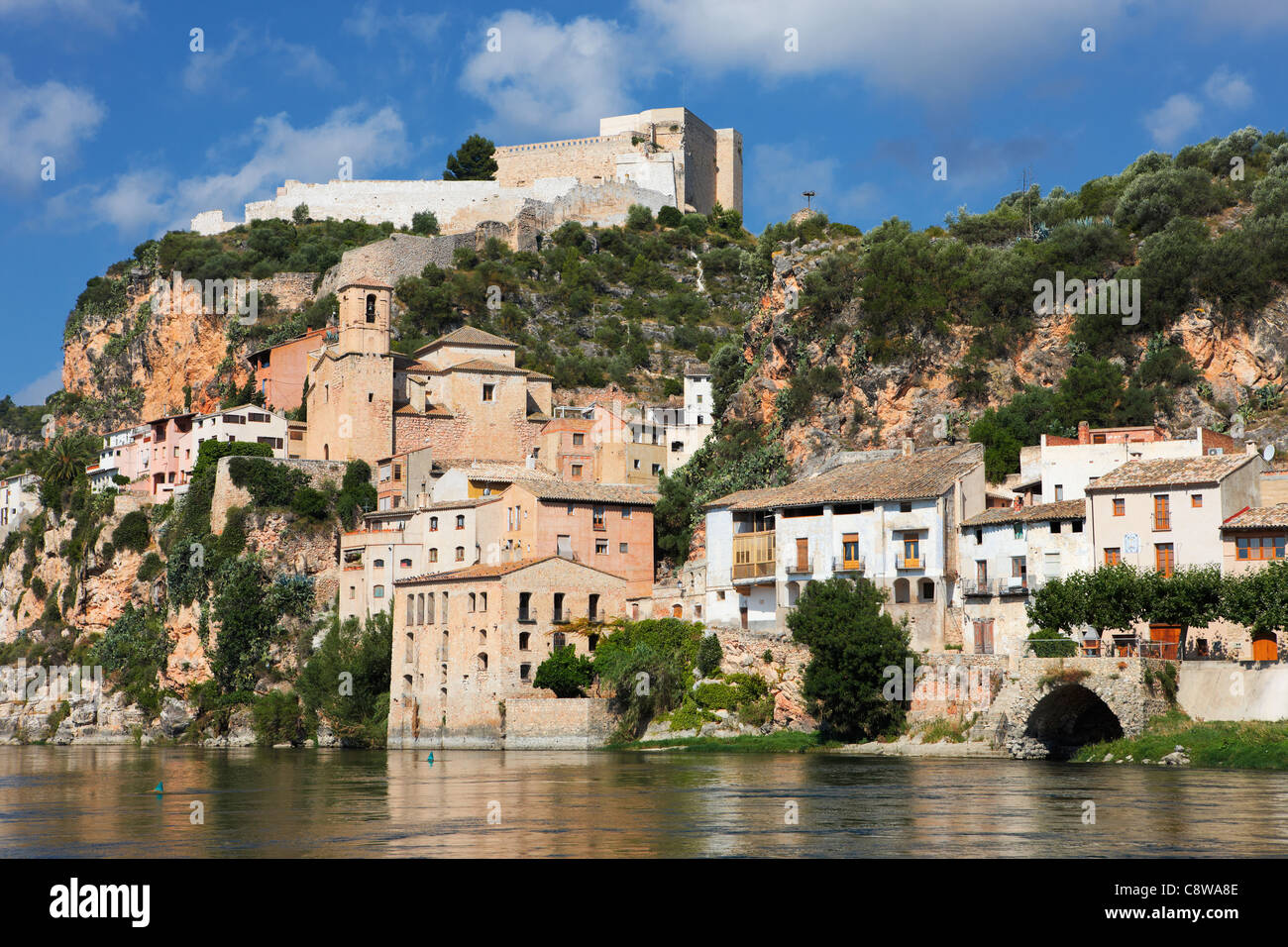 View of Miravet village and Miravet Castle. Catalonia, Spain Stock ...