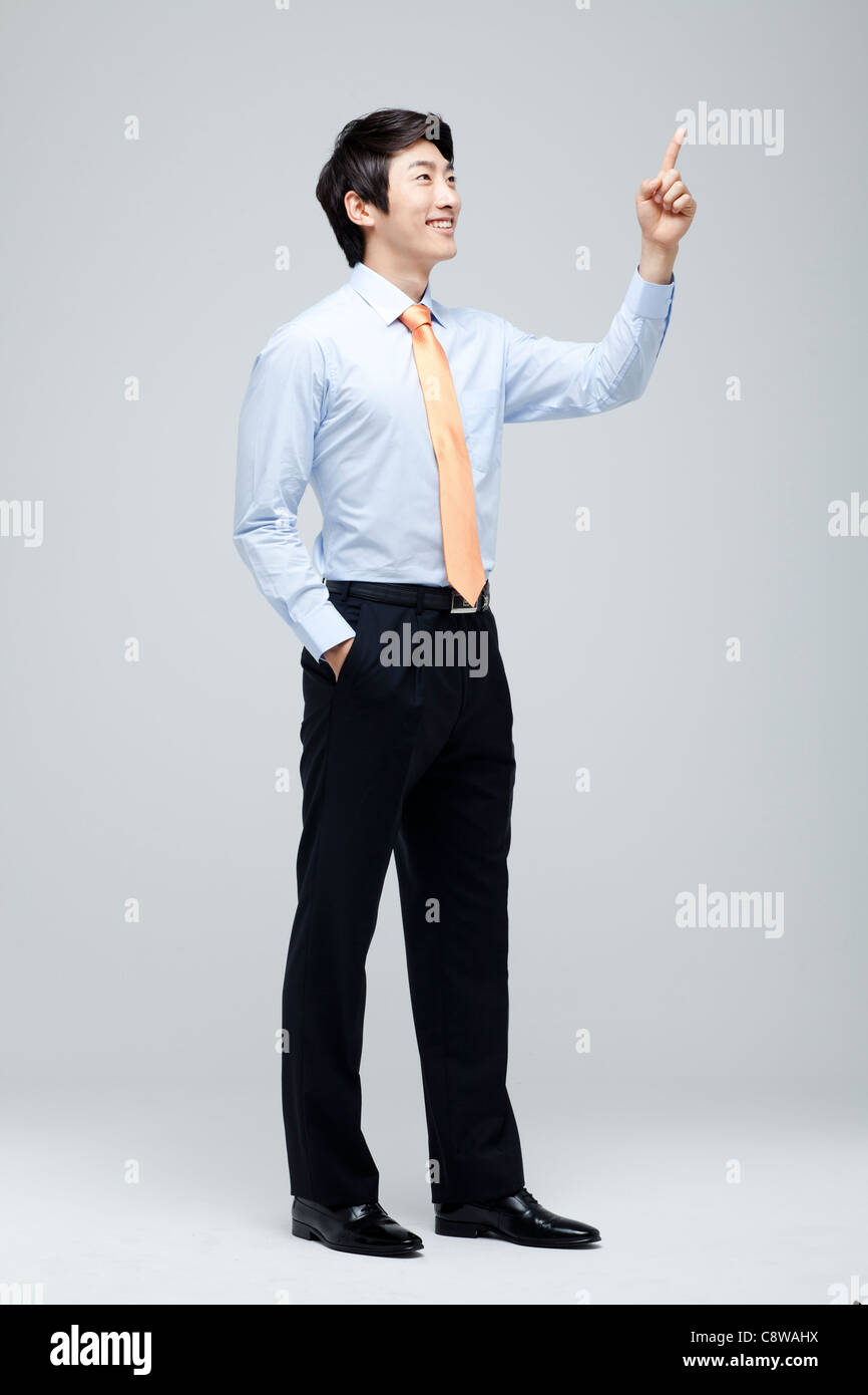 Profile man hand pointing in hi-res stock photography and images - Alamy