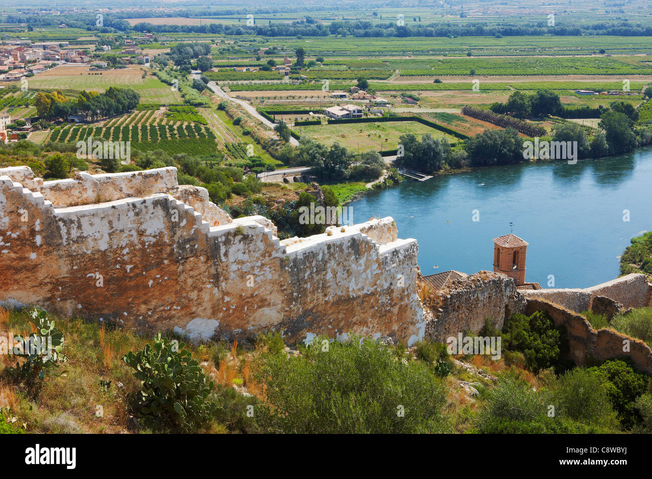 View from Miravet Castle towards Ebro river. Miravet village, Catalonia ...