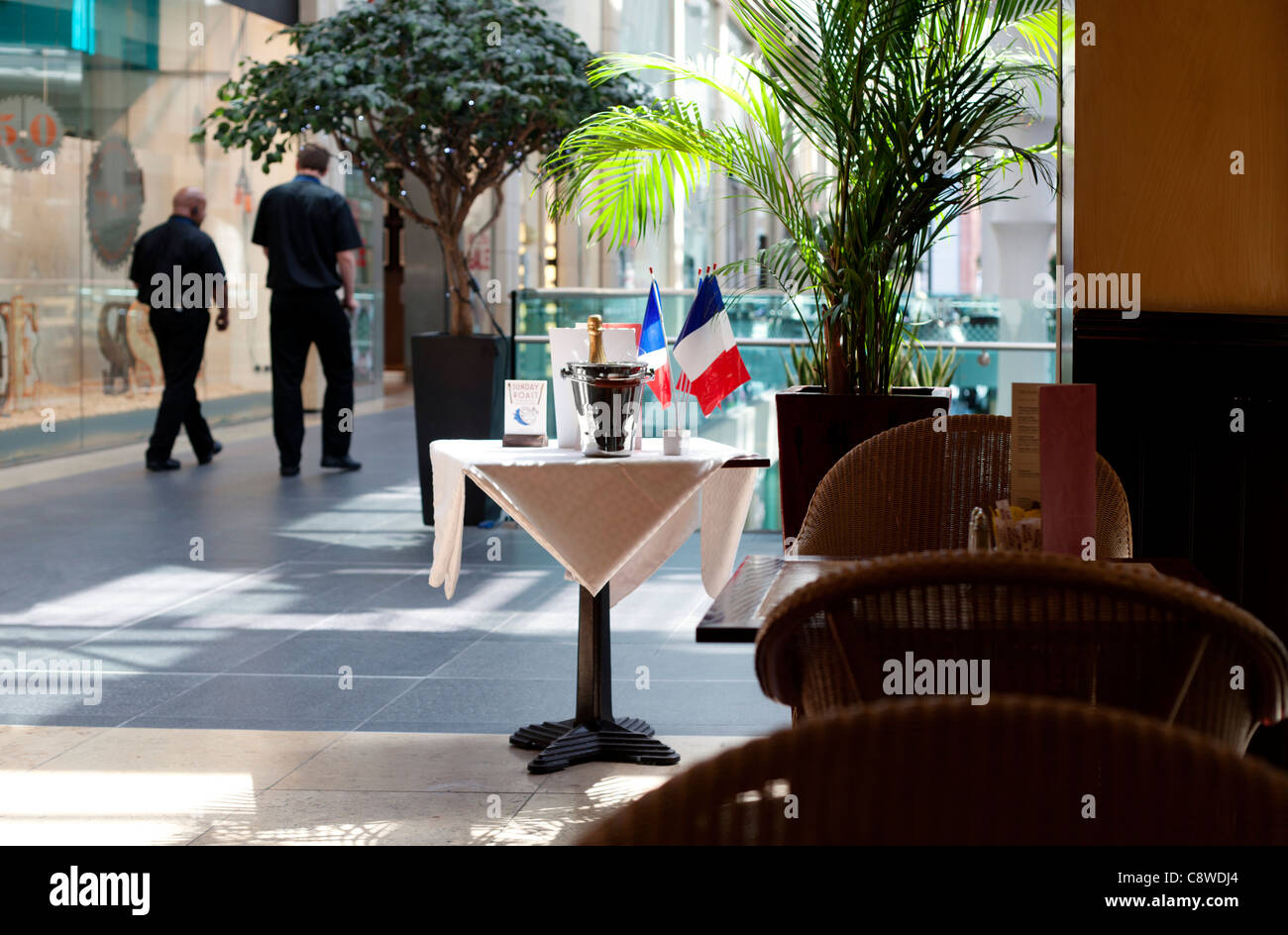 Cafe Rouge, Liverpool with French flags and two security men in black ...