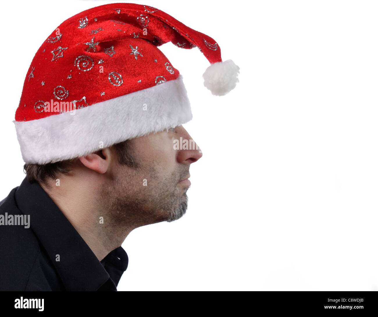 Man with hat of Santa Stock Photo - Alamy