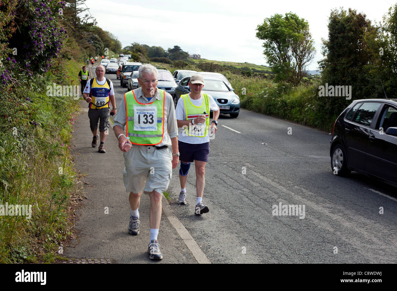 Walkers on 86mile long Parish Walk in Isle of Man, just outside Peel ...