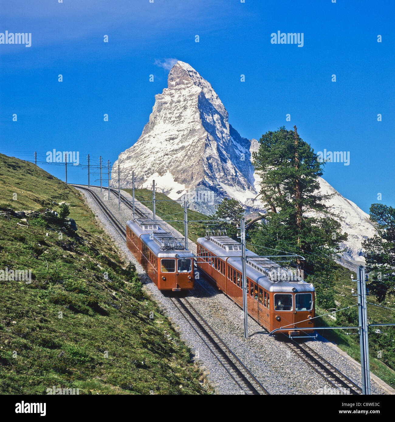 Gornergratbahn rack railway train and the Matterhorn Zermatt canton ...