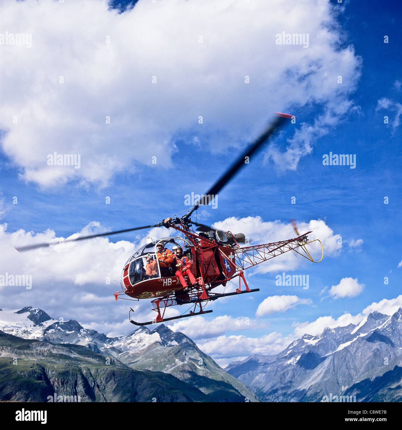 Alouette II rescue helicopter in flight Zermatt Valais Switzerland ...