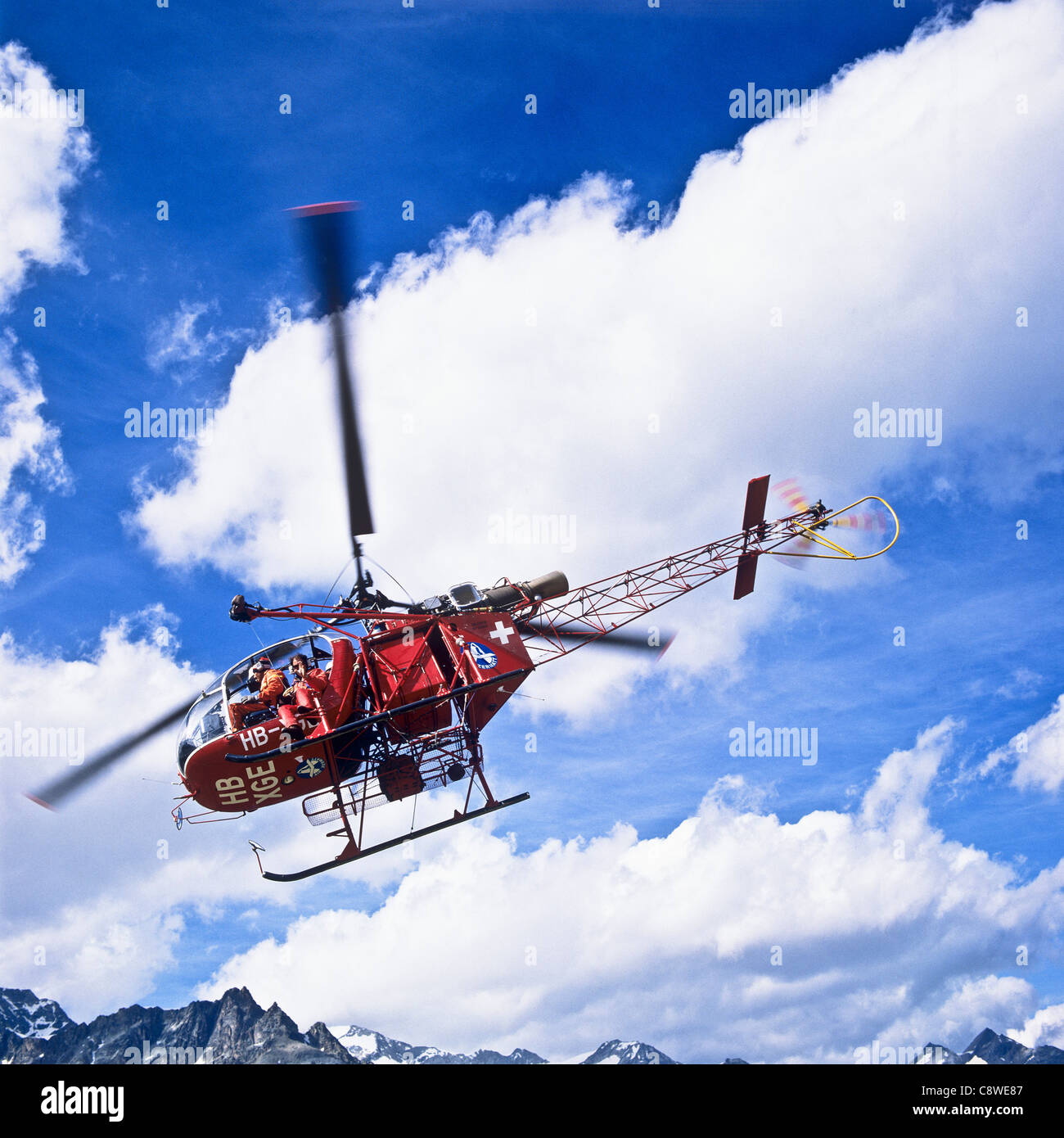 Alouette II rescue helicopter in flight Zermatt Valais Switzerland ...