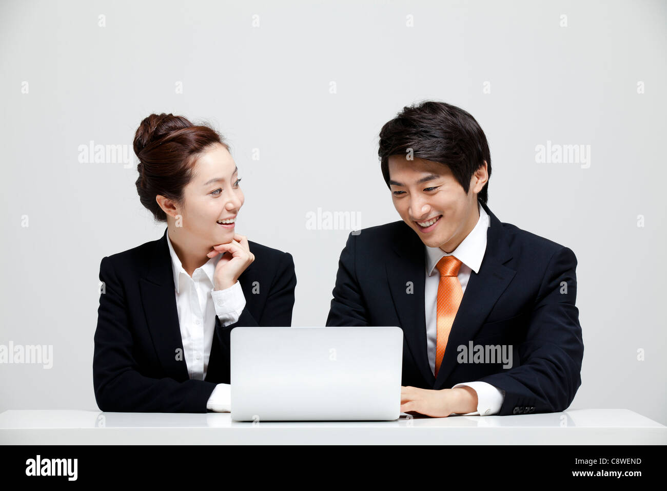 Hand on chin leadership communication looking away authority sitting hi ...