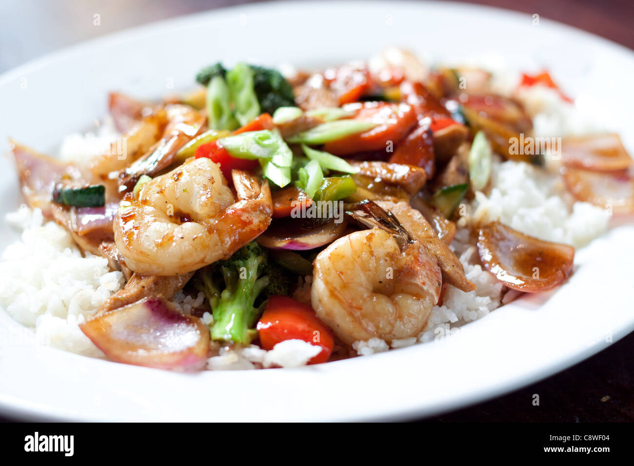 Shrimp and rice entree Stock Photo - Alamy