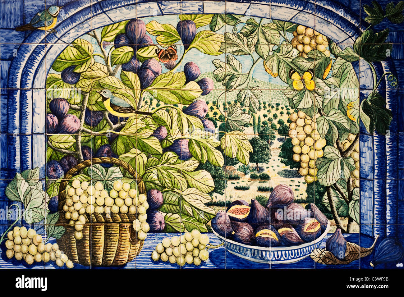 Portugal Algarve Olaria Porches Pottery tiles scene of fig trees vines ...