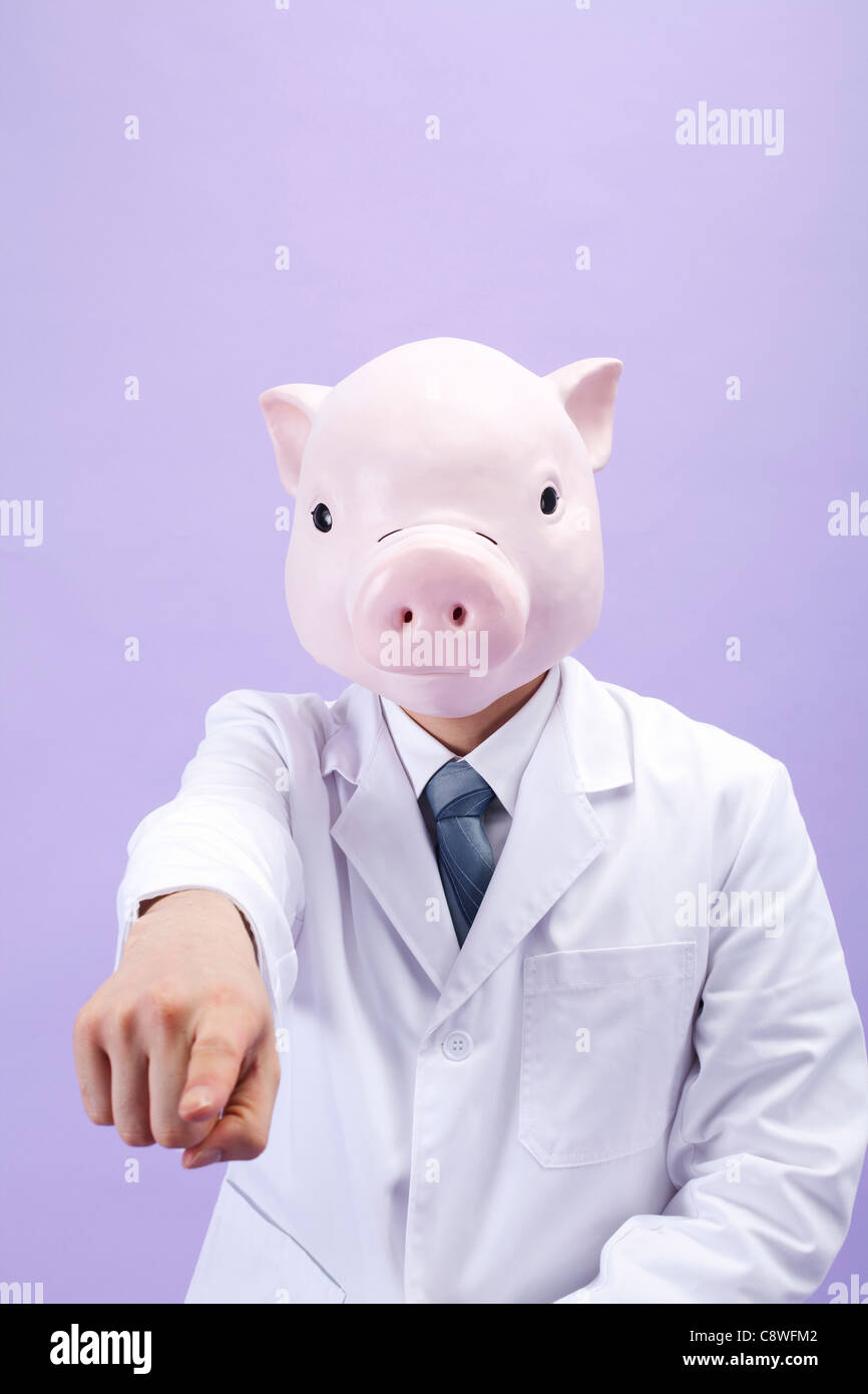 Pig Head Nutritionist Pointing Finger Stock Photo - Alamy
