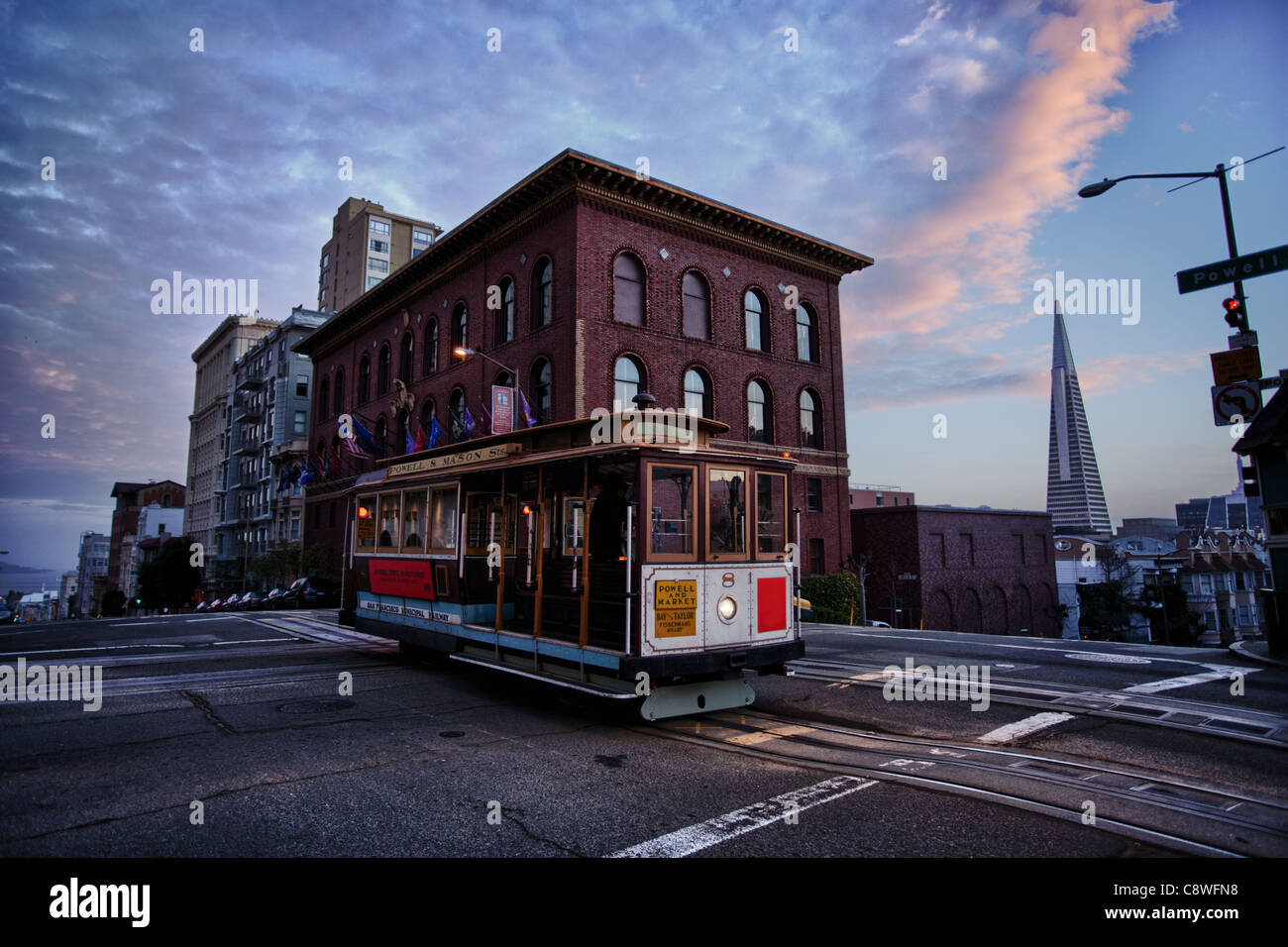 San Francisco cable car at dusk on Nob Hill Stock Photo - Alamy