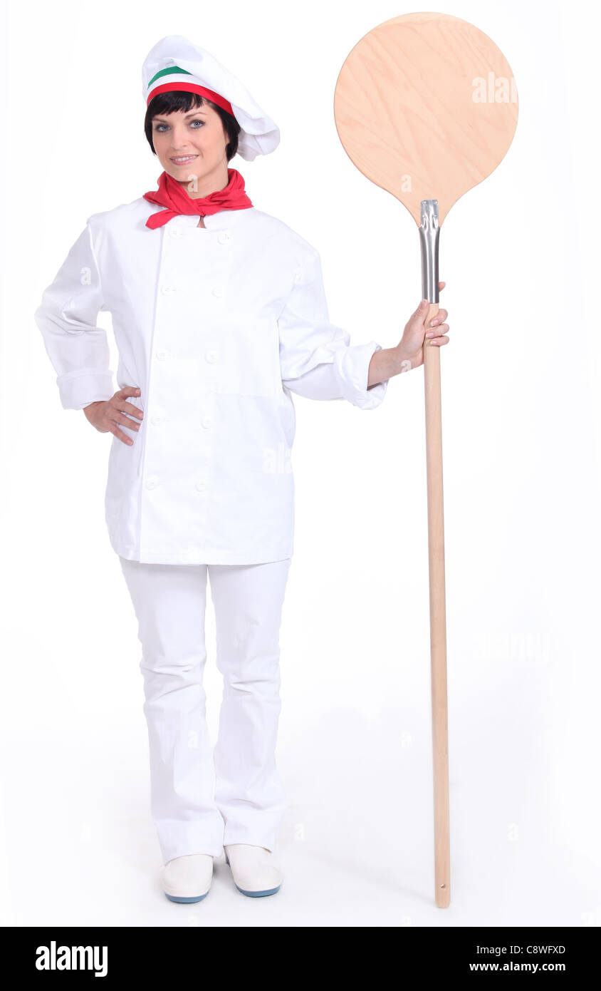 portrait of young female pizza maker Stock Photo - Alamy