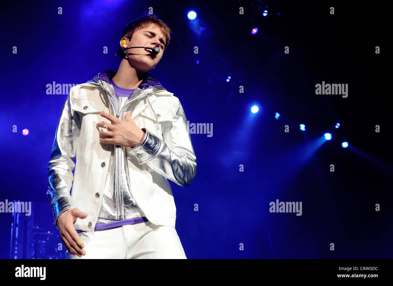 Canadian singer Justin Bieber performs at the O2, London Stock Photo ...