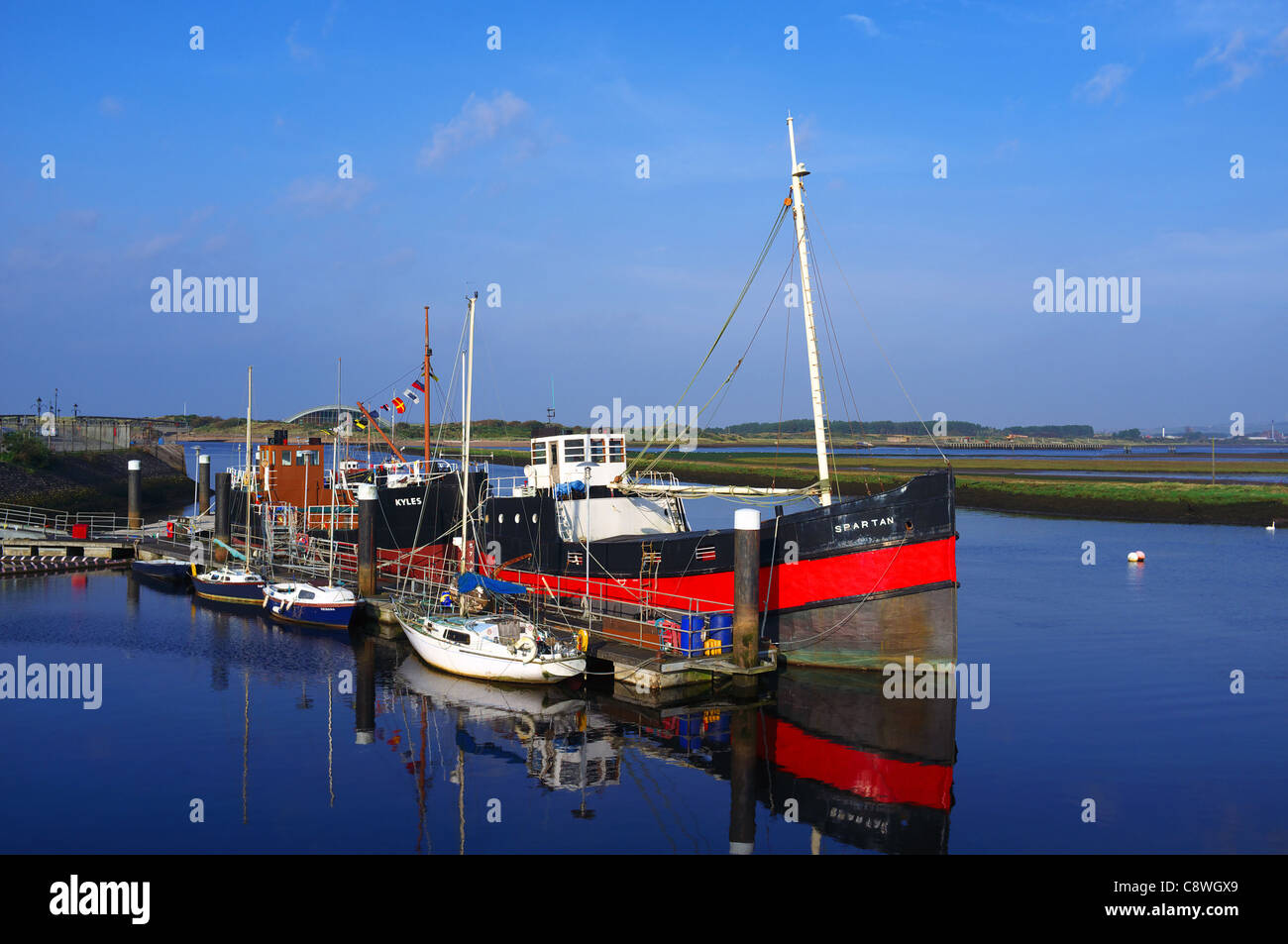 Irvine harbour with the "Spartan" tug boat, berthed and decommissioned ...