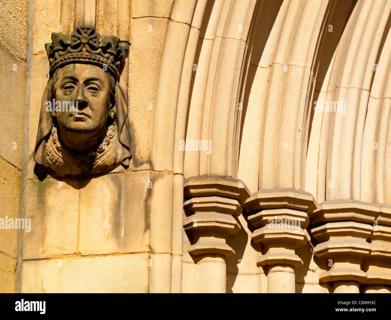 Carved stone head Manchester Cathedral on Victoria Street central ...