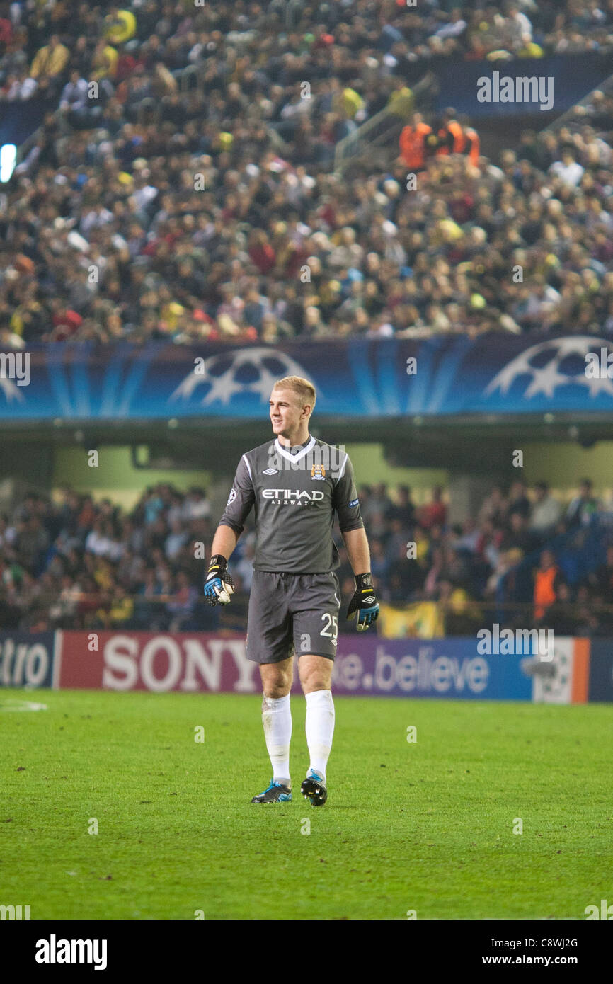 Manchester City goalkeeper Joe Hart smiles by the end of the game Stock ...