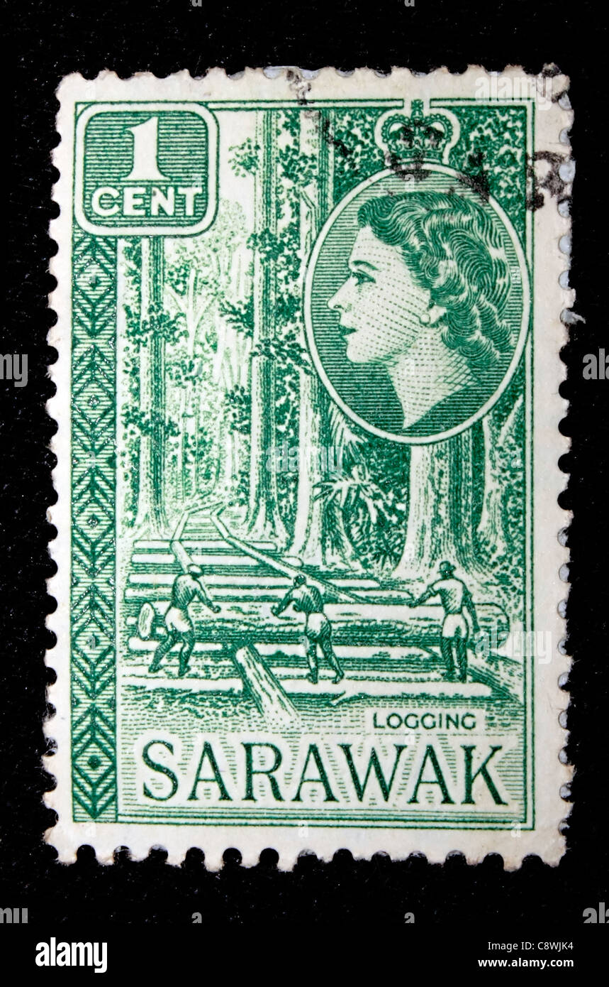 A postage stamp of Sarawak in black background Stock Photo - Alamy