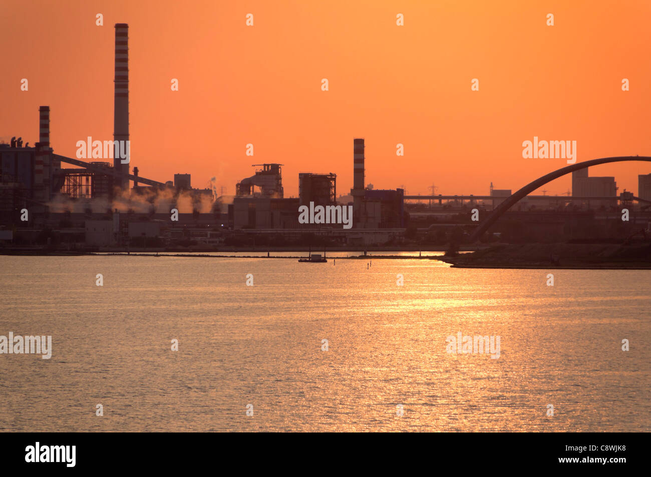 Venice - sunset over the Marghera industrial mainland skyline of the ...
