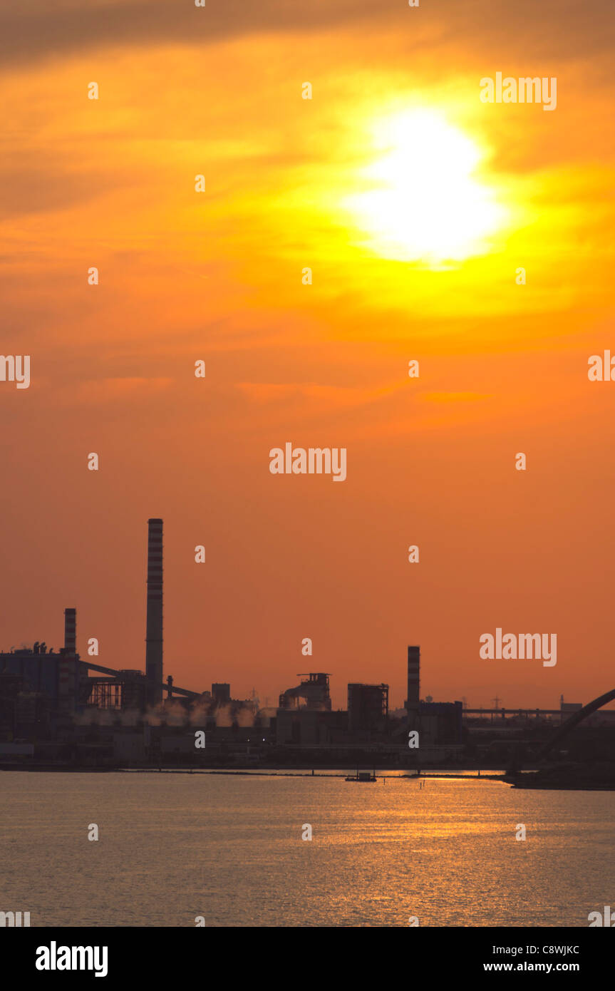 Venice - sunset over the Marghera industrial mainland skyline of the ...