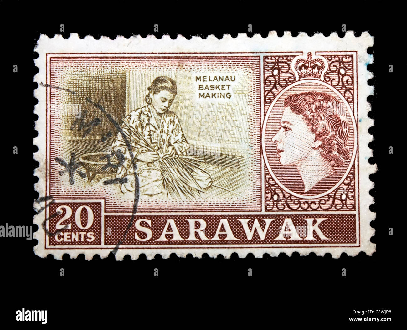 A postage stamp of Sarawak in black background Stock Photo - Alamy