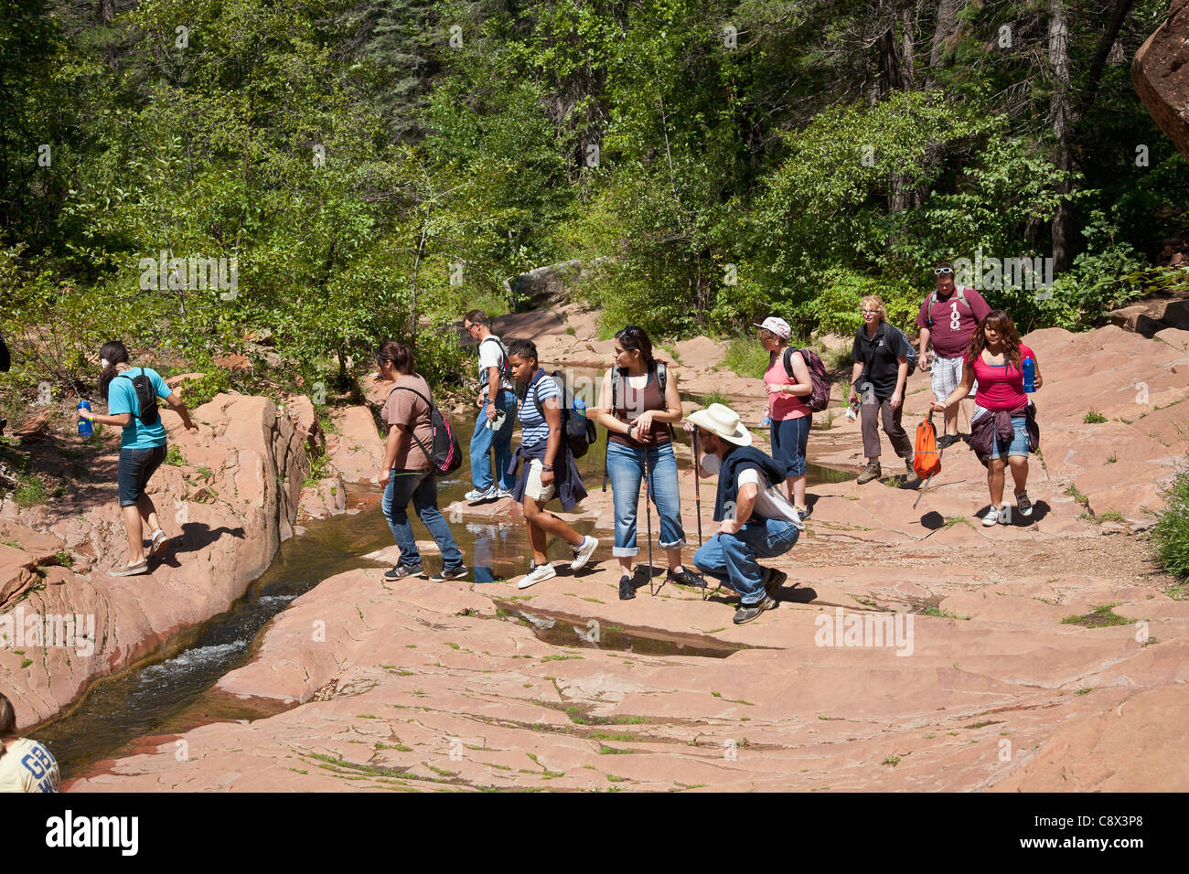 Group of young people hiking Stock Photo - Alamy