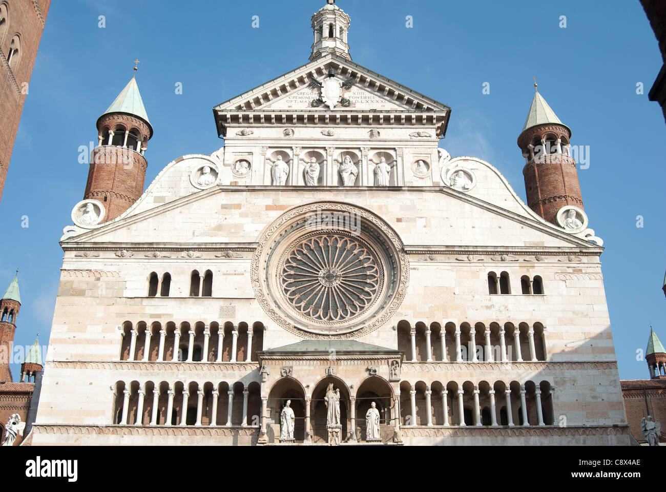 Cremona. Lombardy. Detail of the facade of the cathedral Stock Photo ...