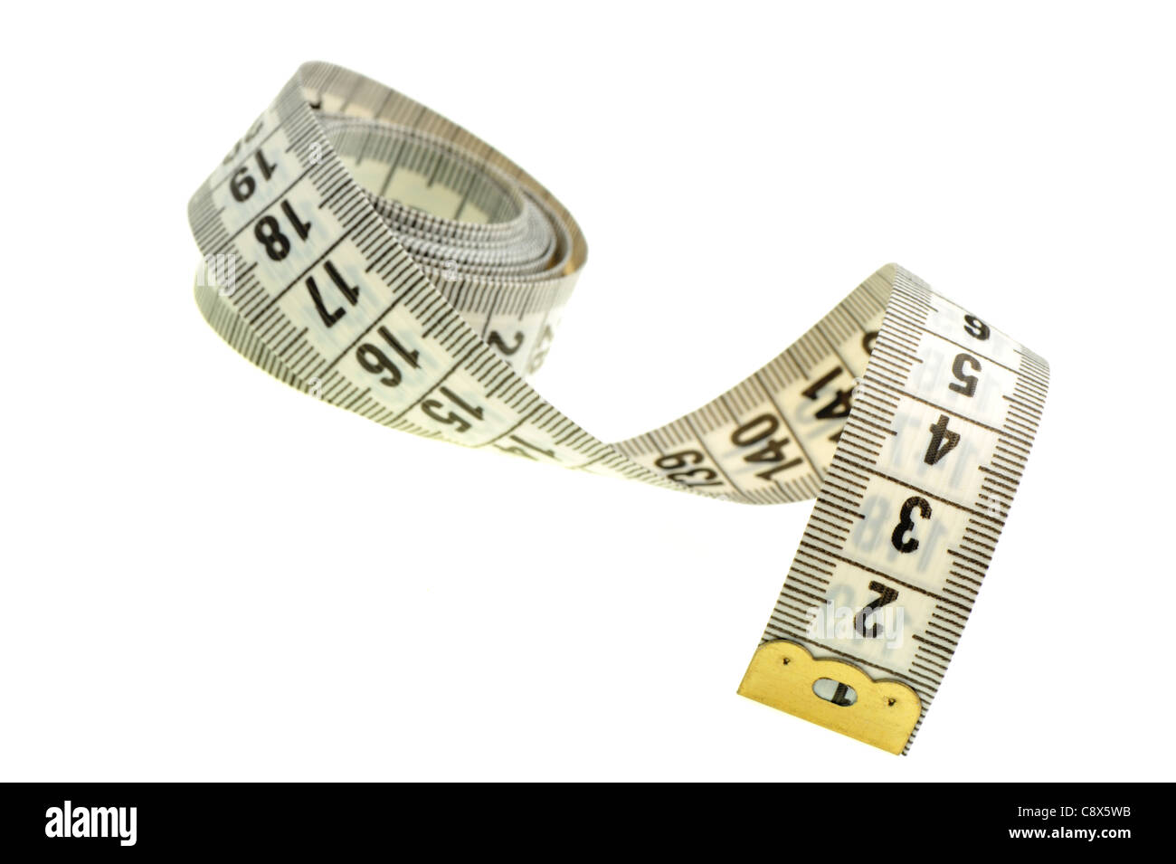 Measuring tape of the tailor white color. It is isolated on a white ...