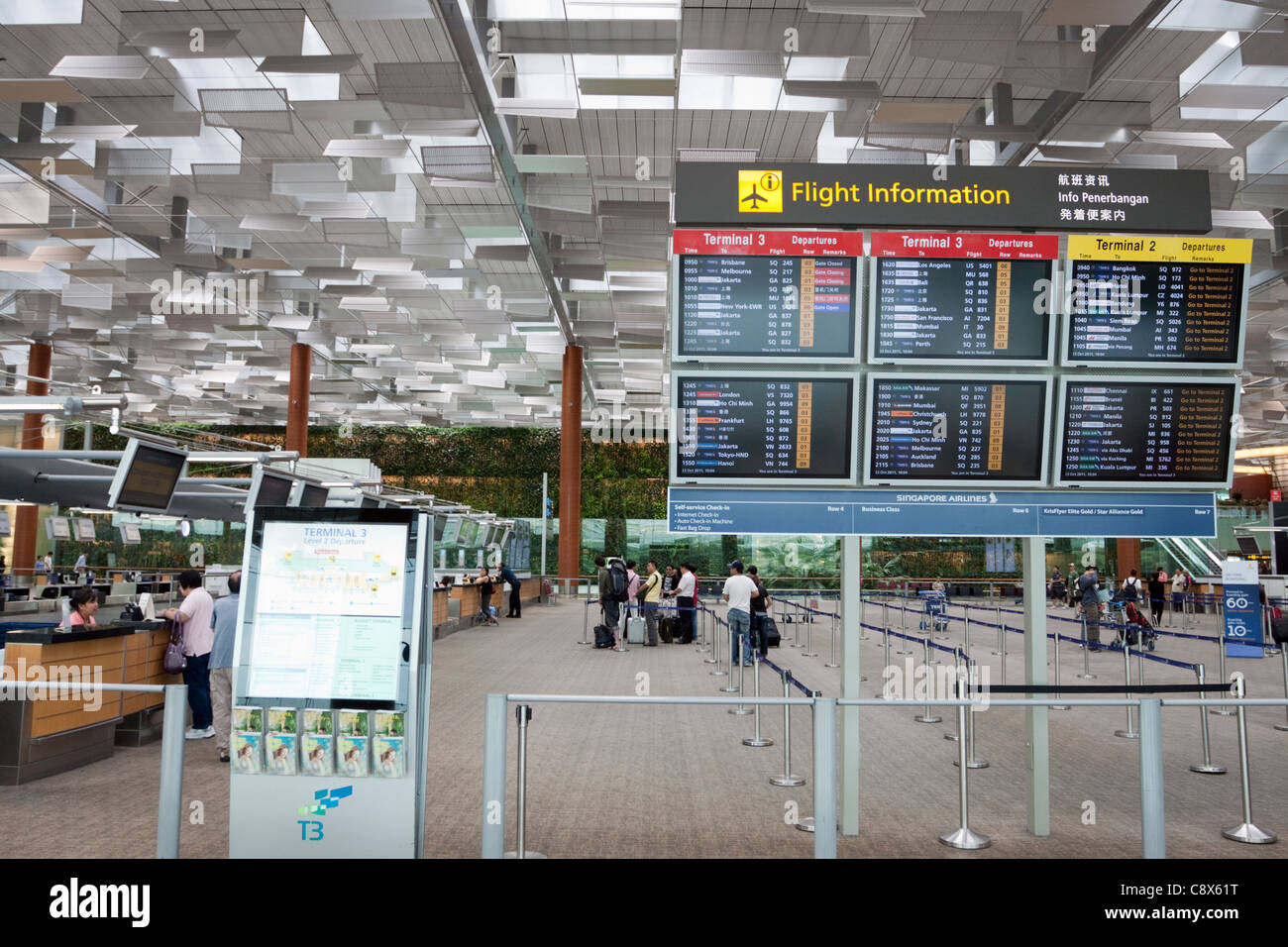 Flight information board inside Changi Airport, Singapore, Terminal 3 ...
