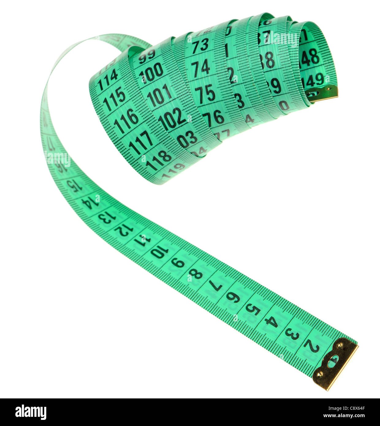 Measuring tape of the tailor green color. It is isolated on a white ...
