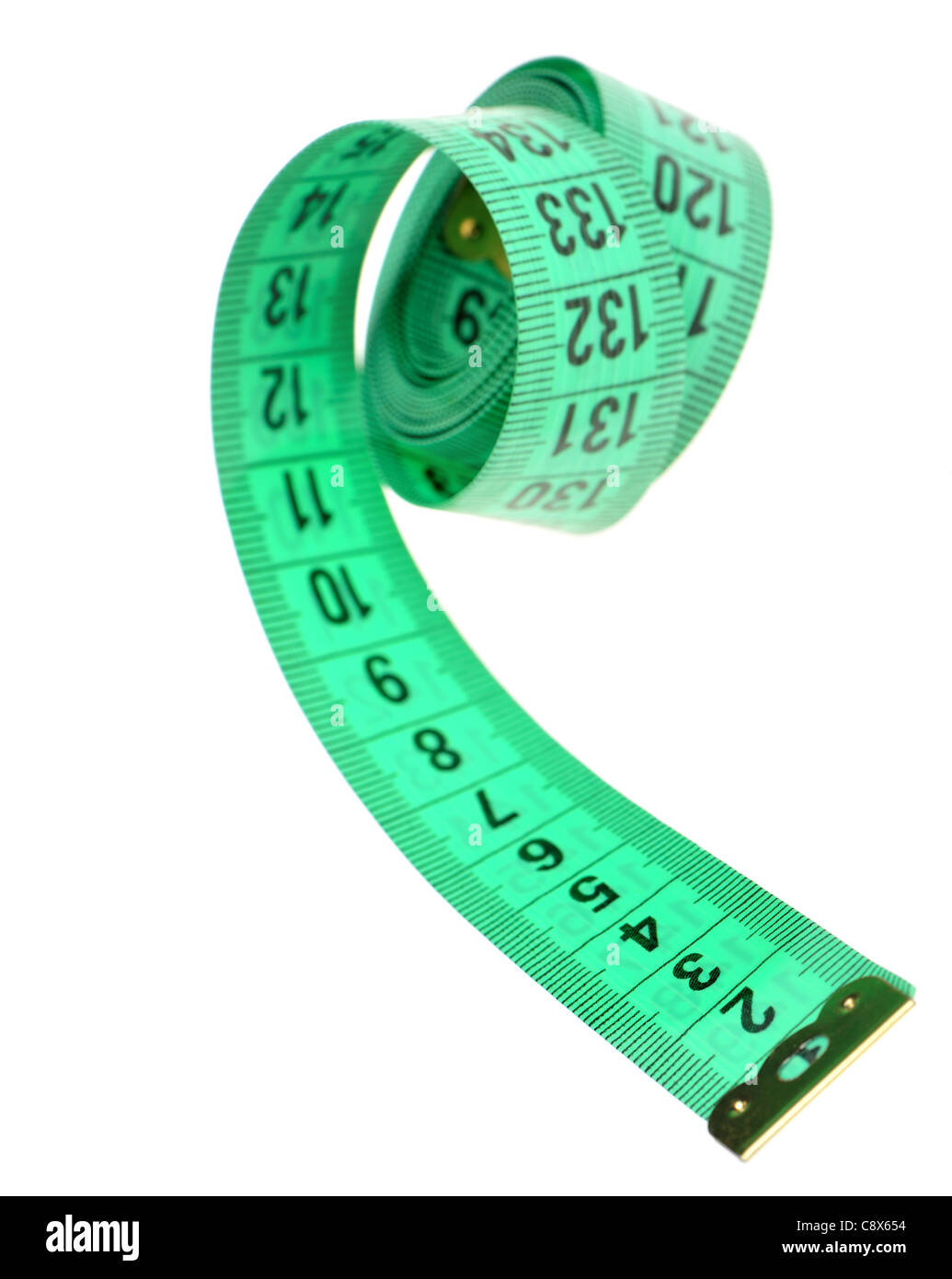 Measuring tape of the tailor green color. It is isolated on a white ...