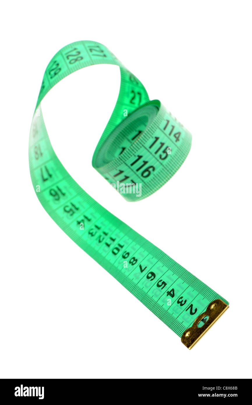 Measuring tape of the tailor green color. It is isolated on a white ...
