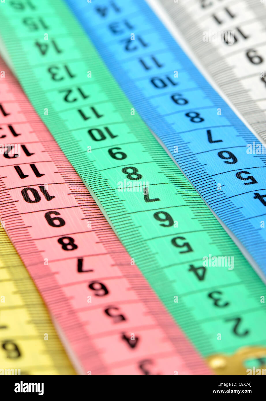 Measuring tape of the tailor. Abstract color background Stock Photo - Alamy