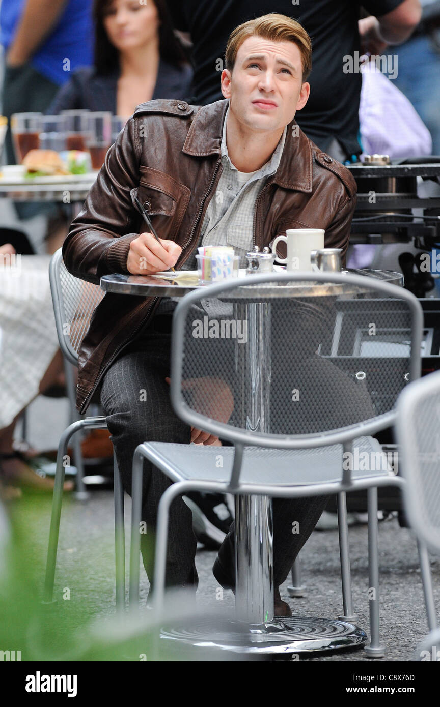 Chris Evans films scene ''The Avengers'' movie set Pershing Square ...