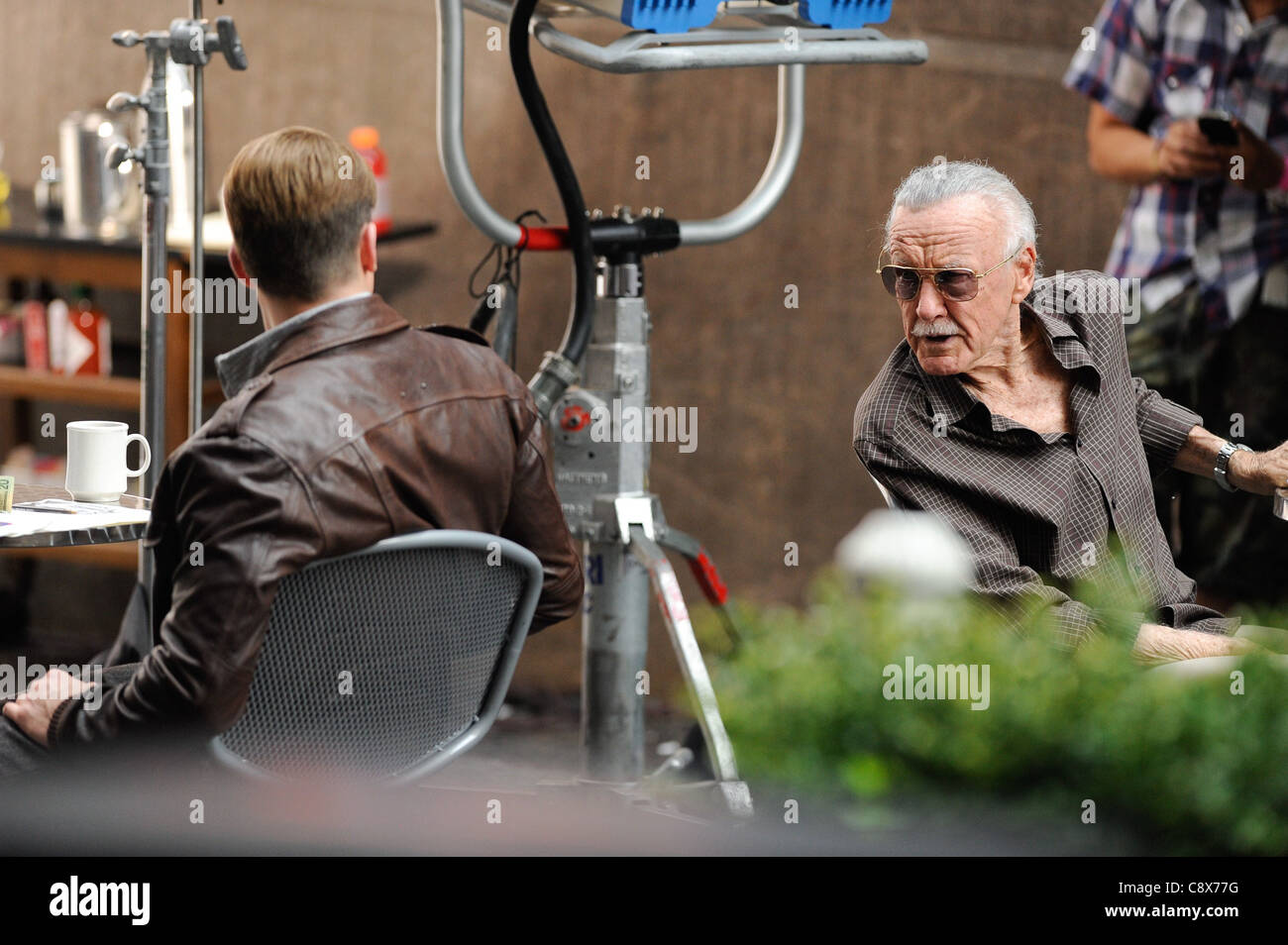 Chris Evans Stan Lee film scene ''The Avengers'' movie set Pershing ...