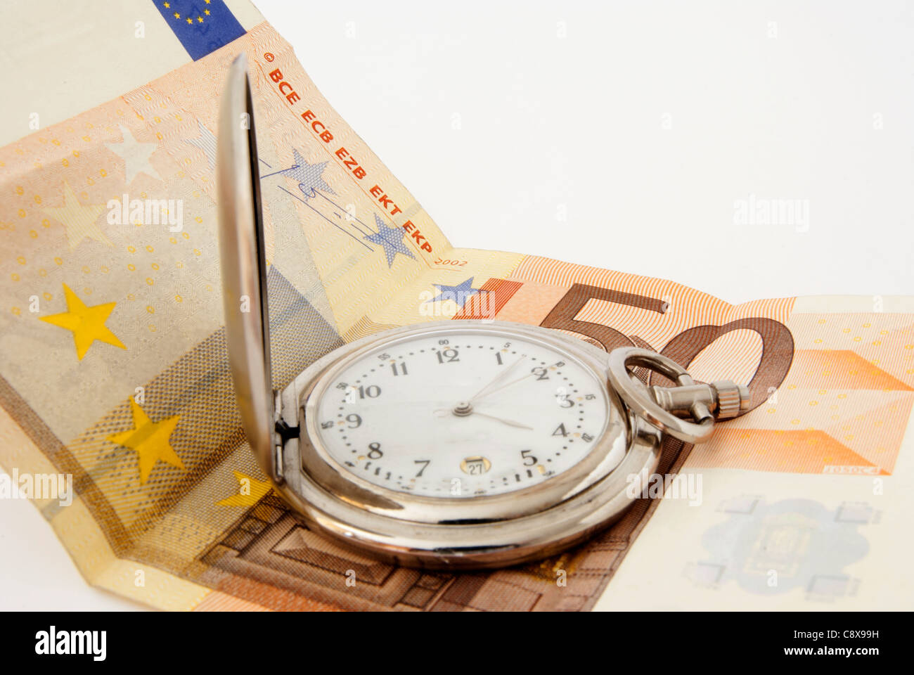 euro money, a watch and chain Stock Photo - Alamy